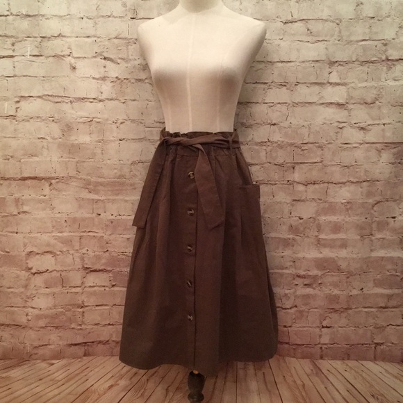 Sadie And Love Skirts Sadie Love Army Green Midi Skirt Button Paper Bag Poshmark